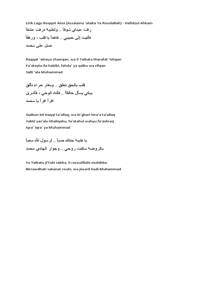 Lirik Lagu Roqqot Aina | PDF