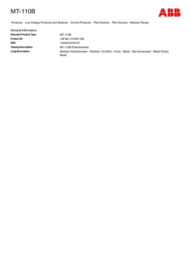 1SFA611410R1106 MT 110b Potentiometer | PDF | Resistor | Electrical Engineering