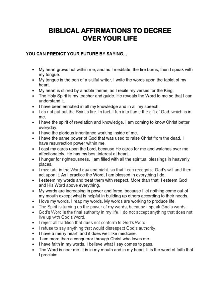 Biblical Affirmations to Decree Over Your Life: Positive Declarations ...