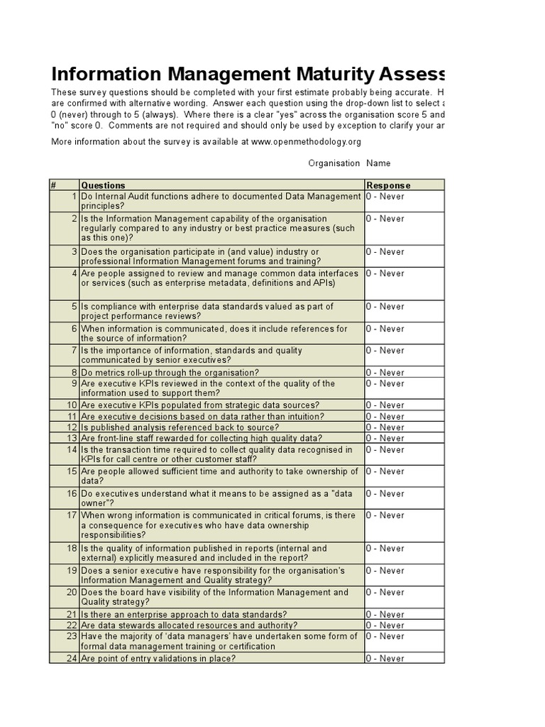 Information Management Maturity Assessment: # Questions Response | PDF ...