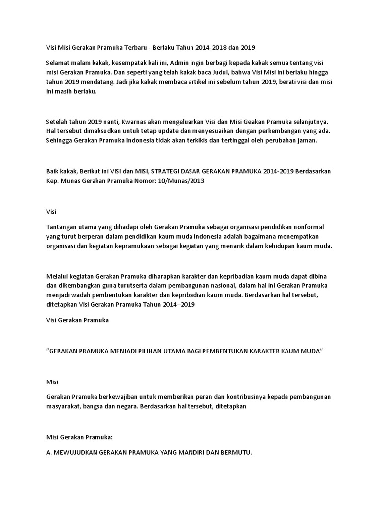 Visi Misi Gerakan Pramuka Terbaru | PDF