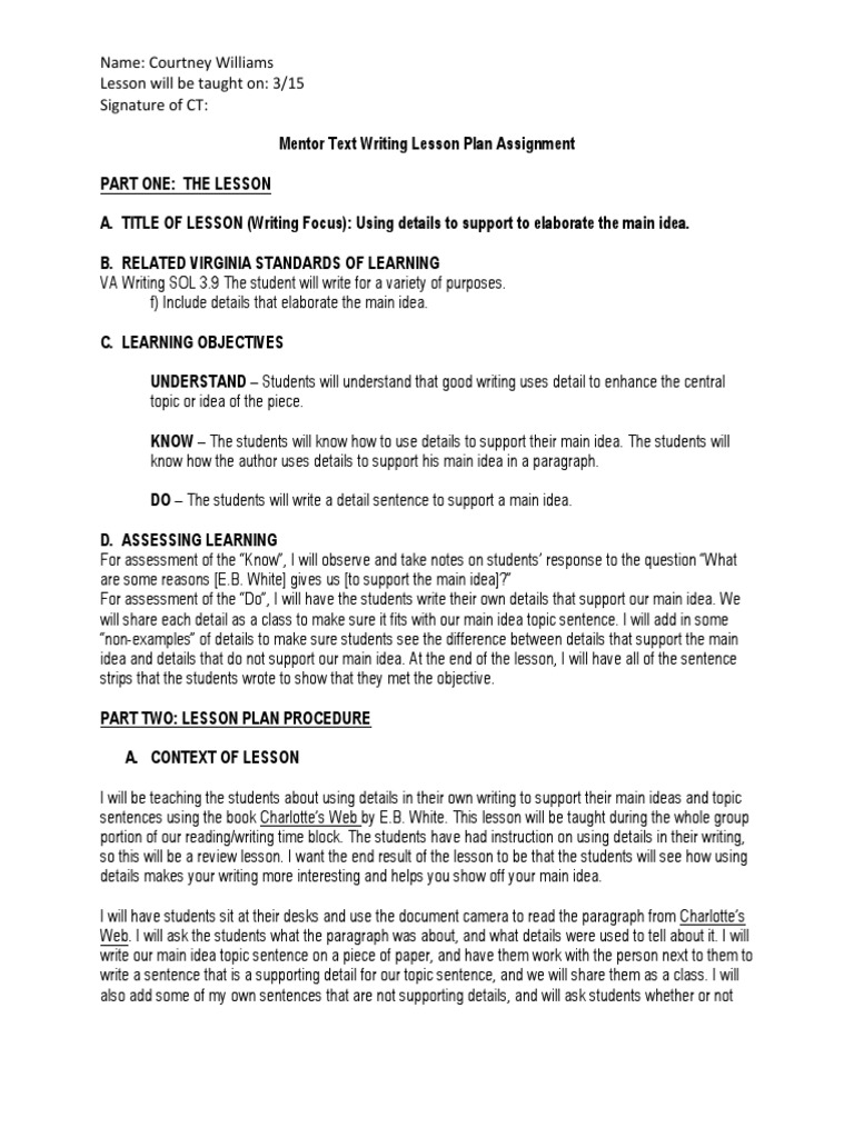 Writing Lesson Plan: Using Details | PDF | Paragraph | Teachers