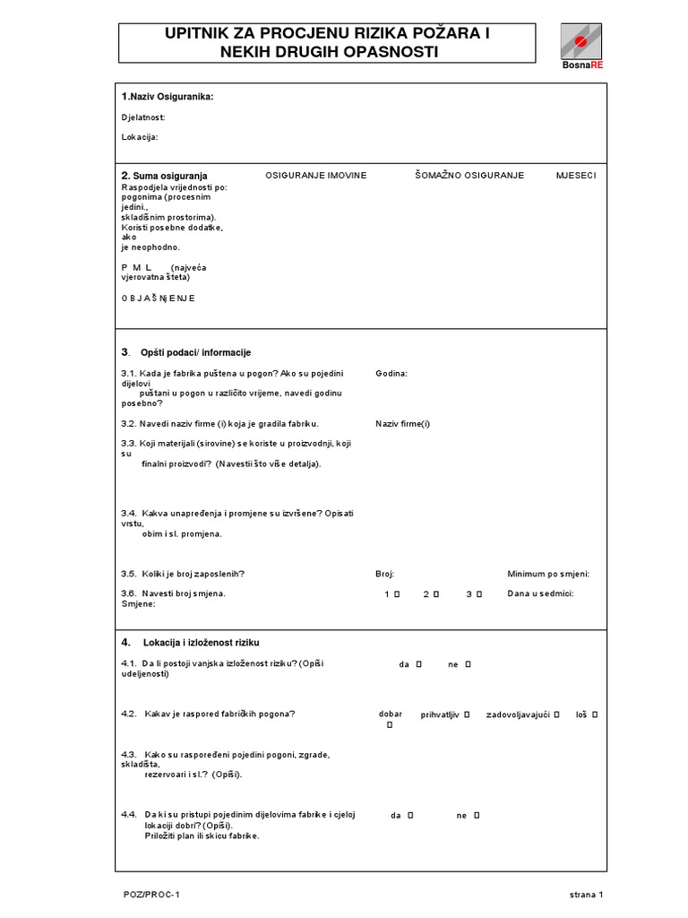 Upitnik Za Procjenu Rizika Od Požara | PDF