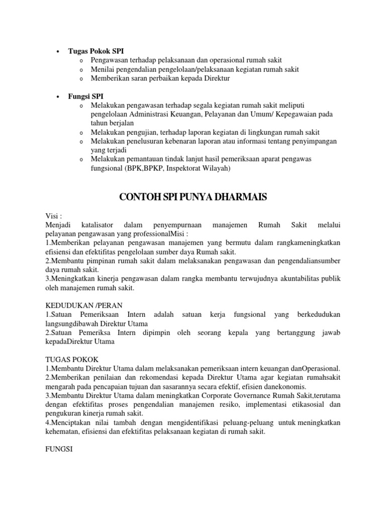 Peran dan Fungsi SPI di RS Kanker Dharmais | PDF
