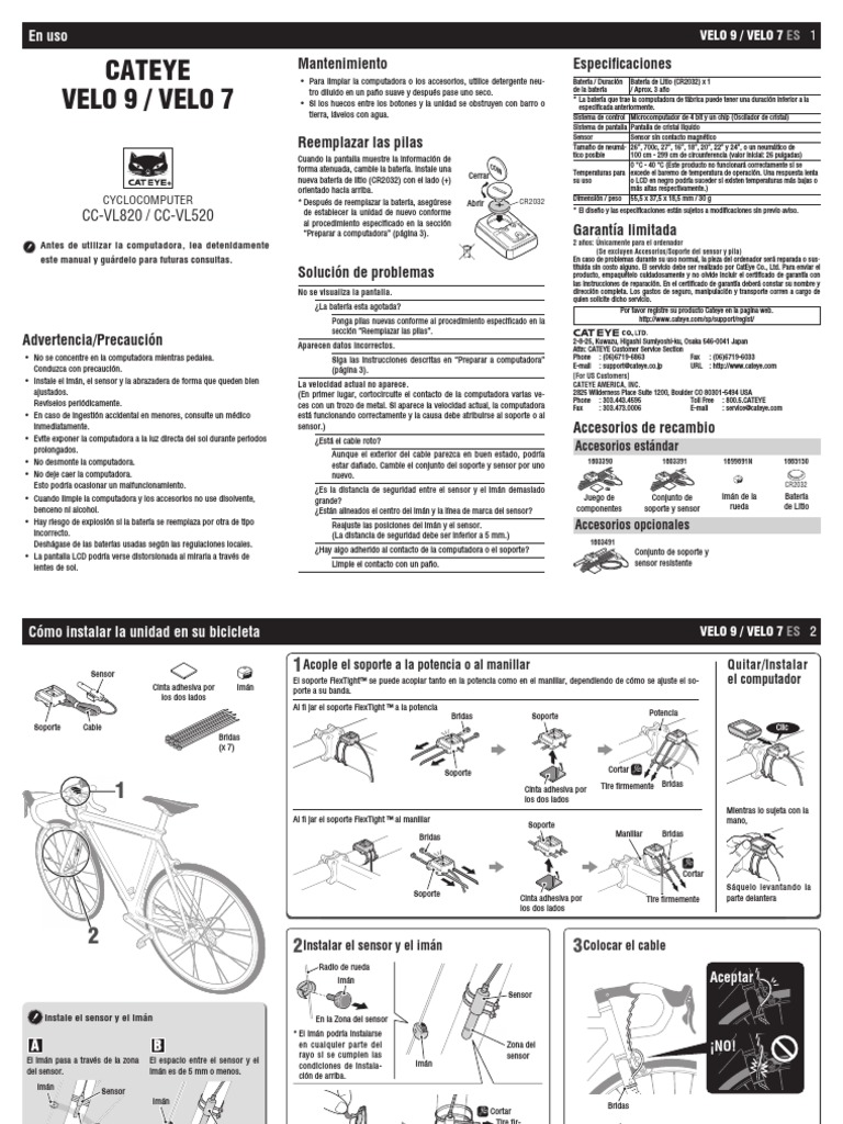 Guía CATEYE Velo 7 | PDF | Caloría | Neumático