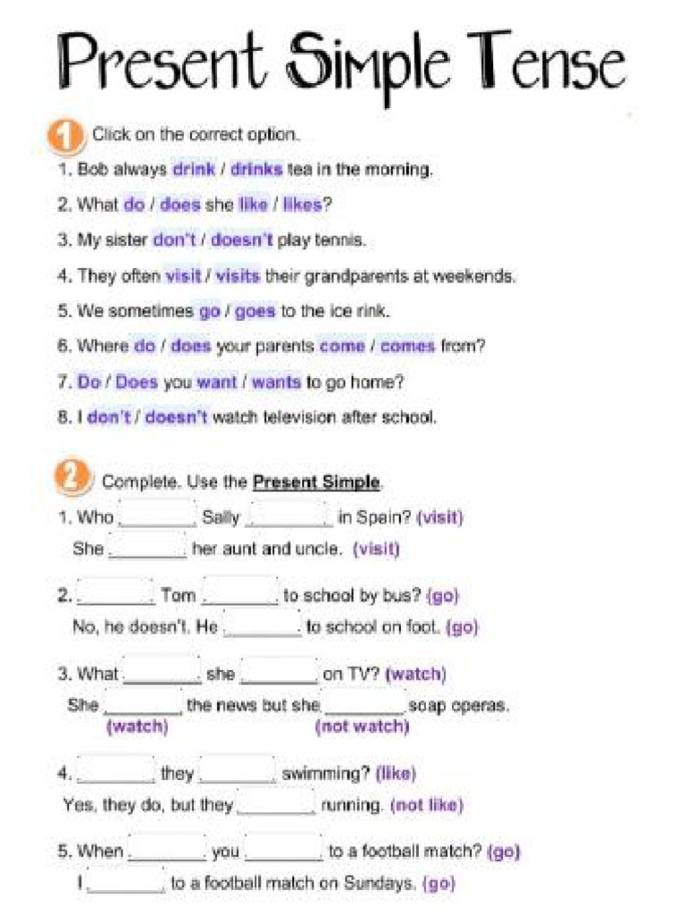 Ejercicio Presente Simple | PDF