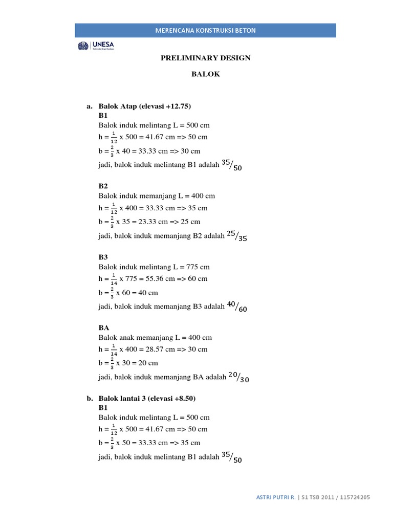 Preliminary Design Balok Dan Kolom | PDF