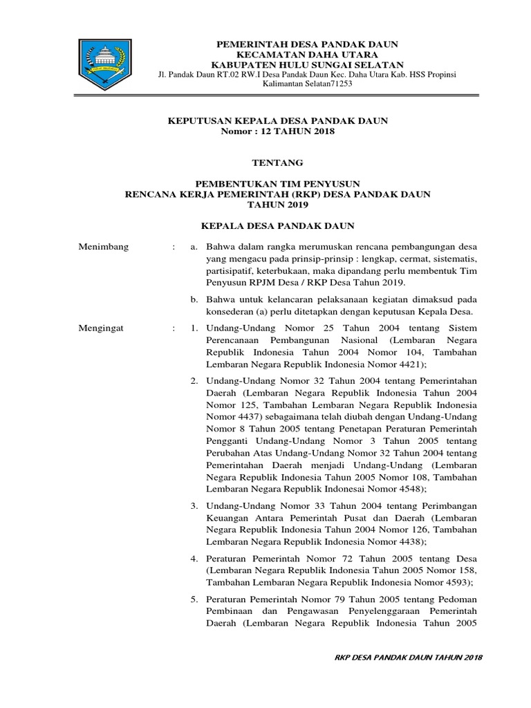 Pembentukan Tim RKP Desa 2019 | PDF