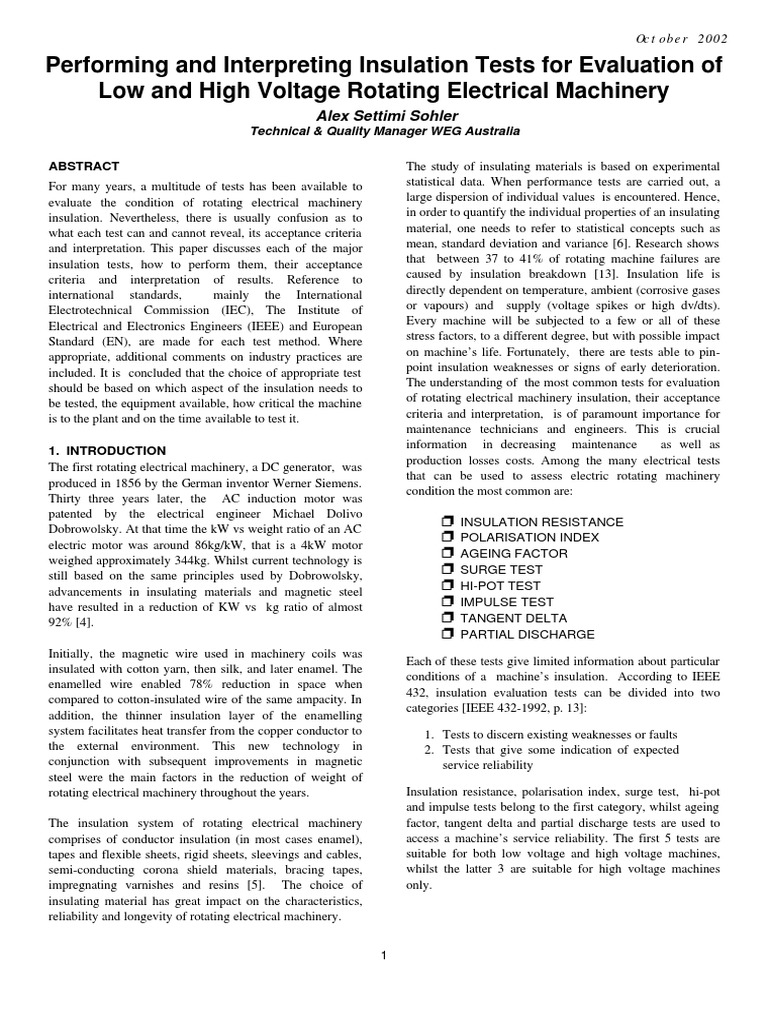 Insulation Testing for Rotating Machines | PDF | Electric Current ...