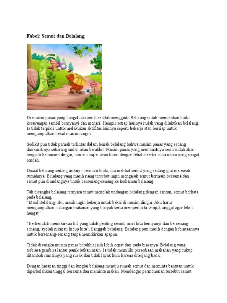 Kisah Semut Dan Belalang Fabel Pdf