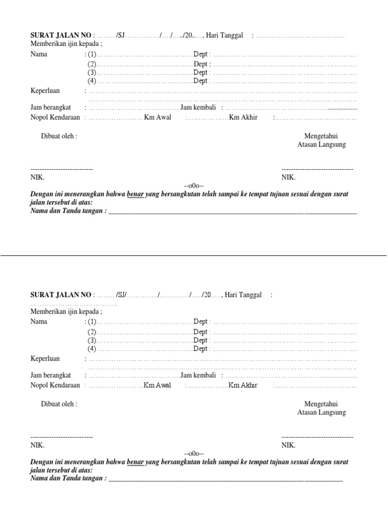 Form Surat Jalan Kendaraan | PDF