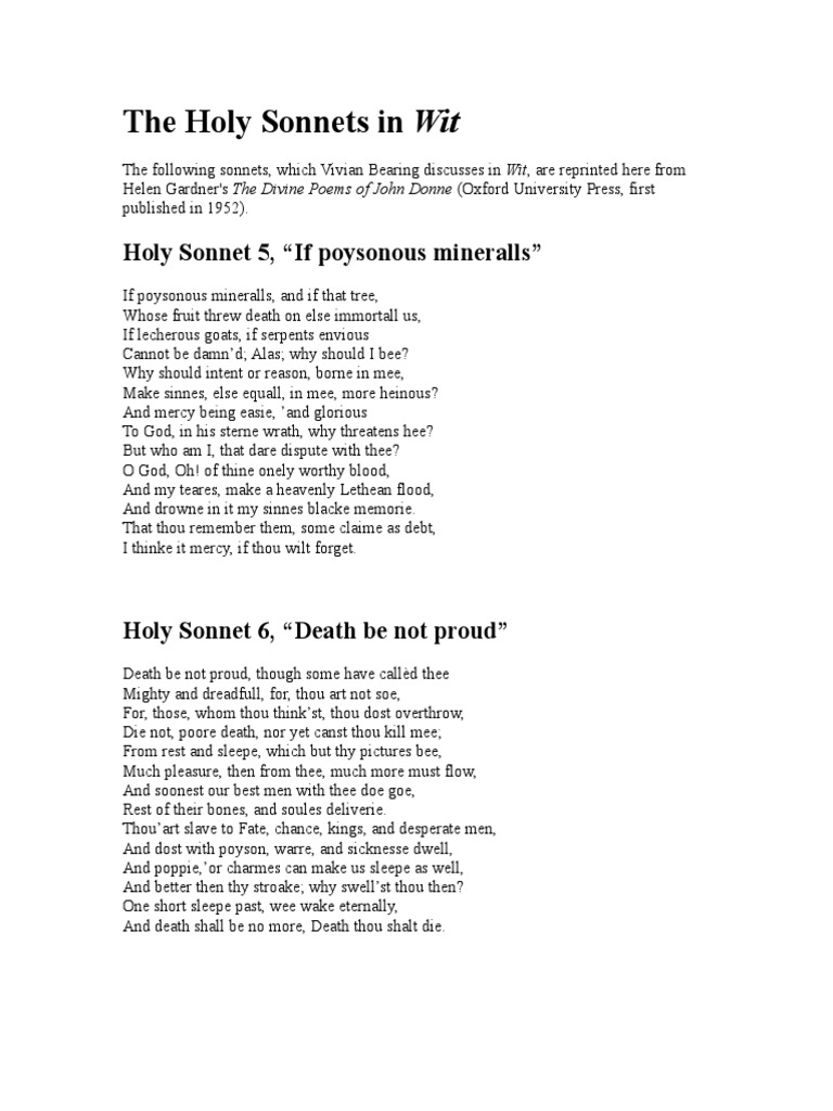 The Holy Sonnets in Wit: Holy Sonnet 5, "If Poysonous Mineralls" | PDF