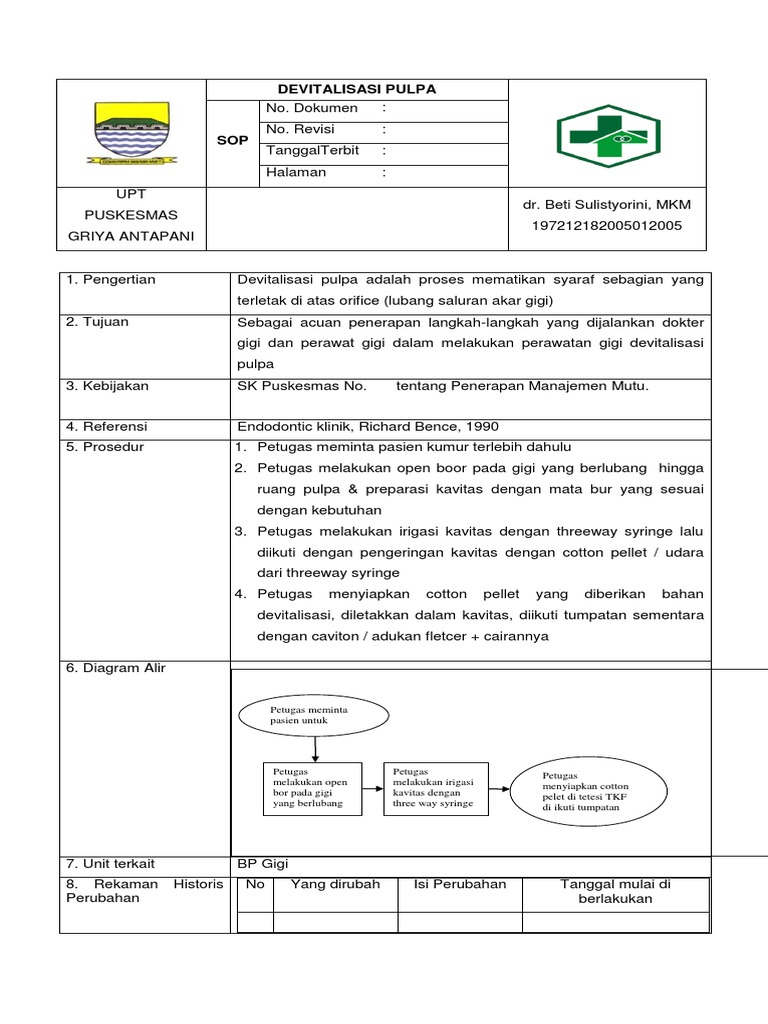 Sop Devitalisasi Pulpa | PDF