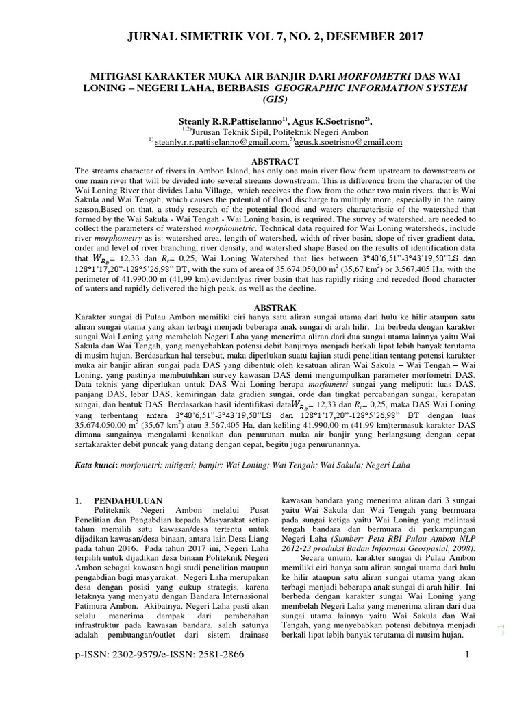 Mitigasi Karakter Muka Air Banjir Dari Morfometri Das Wai Loning ...