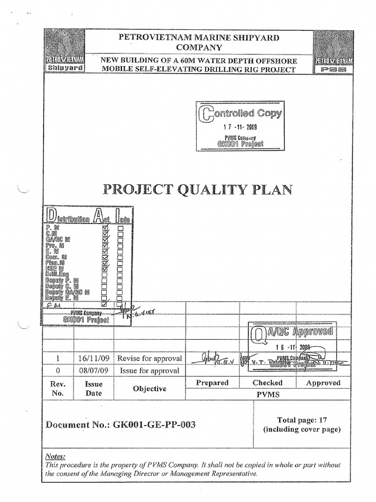 GK001 GE PP 003 Project Quality Plan Rev 1 PDF | PDF