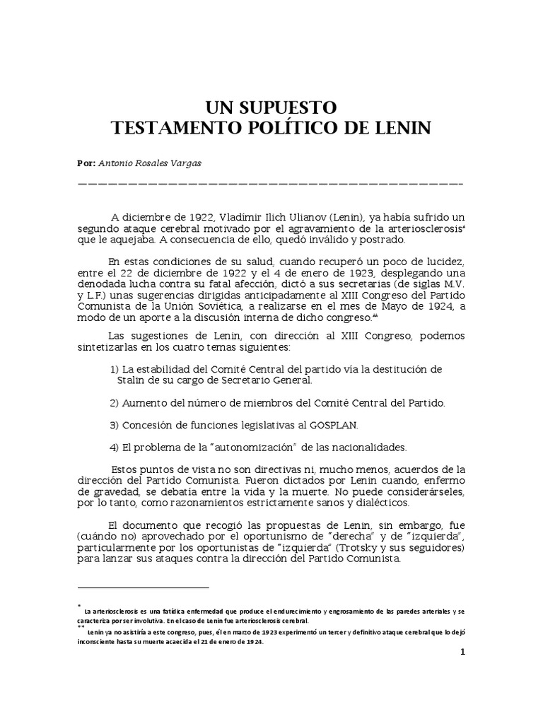 Testamento de Lenin PDF | PDF | Vladimir Lenin | Joseph Stalin