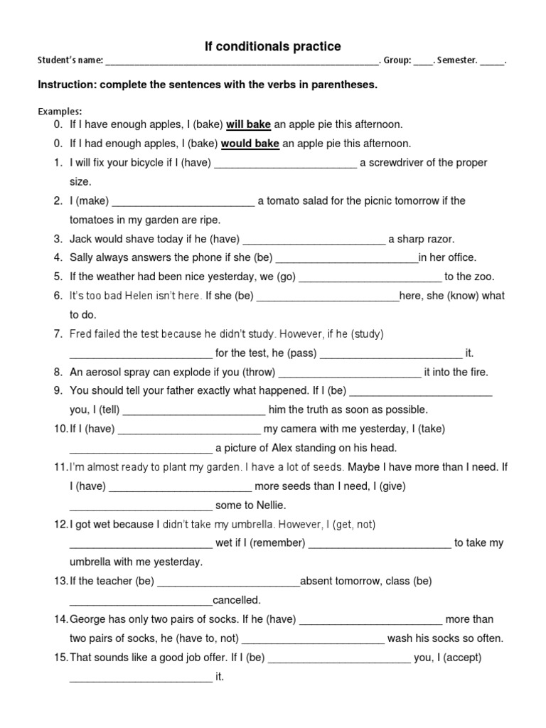 If Conditionals Practice | PDF | Language Arts & Discipline | Self ...