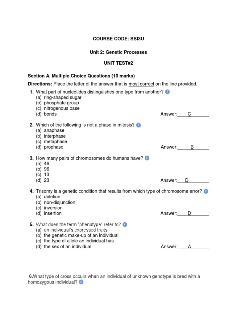 Unit 2, Genetic Proceses, Unit Test - 2 | PDF | Genetics | Gene