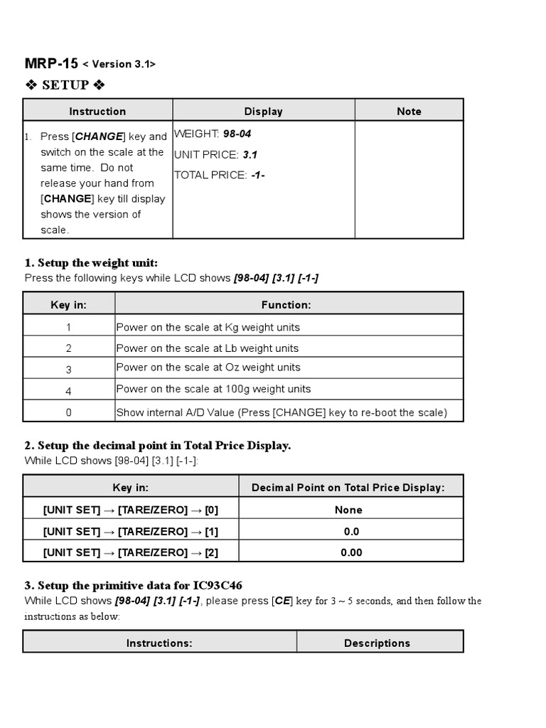MRP-15 Scale Setup and Calibration Guide | PDF | Computer Hardware ...