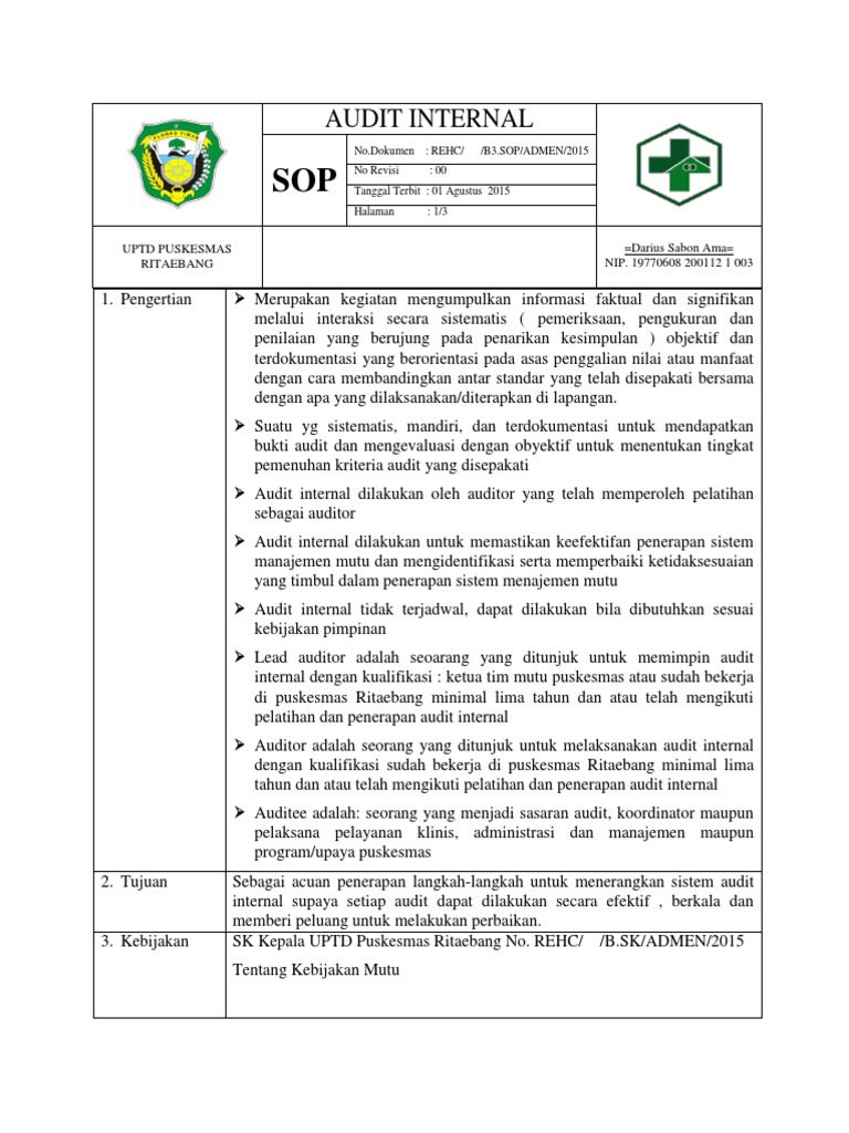 Audit Internal SOP | PDF