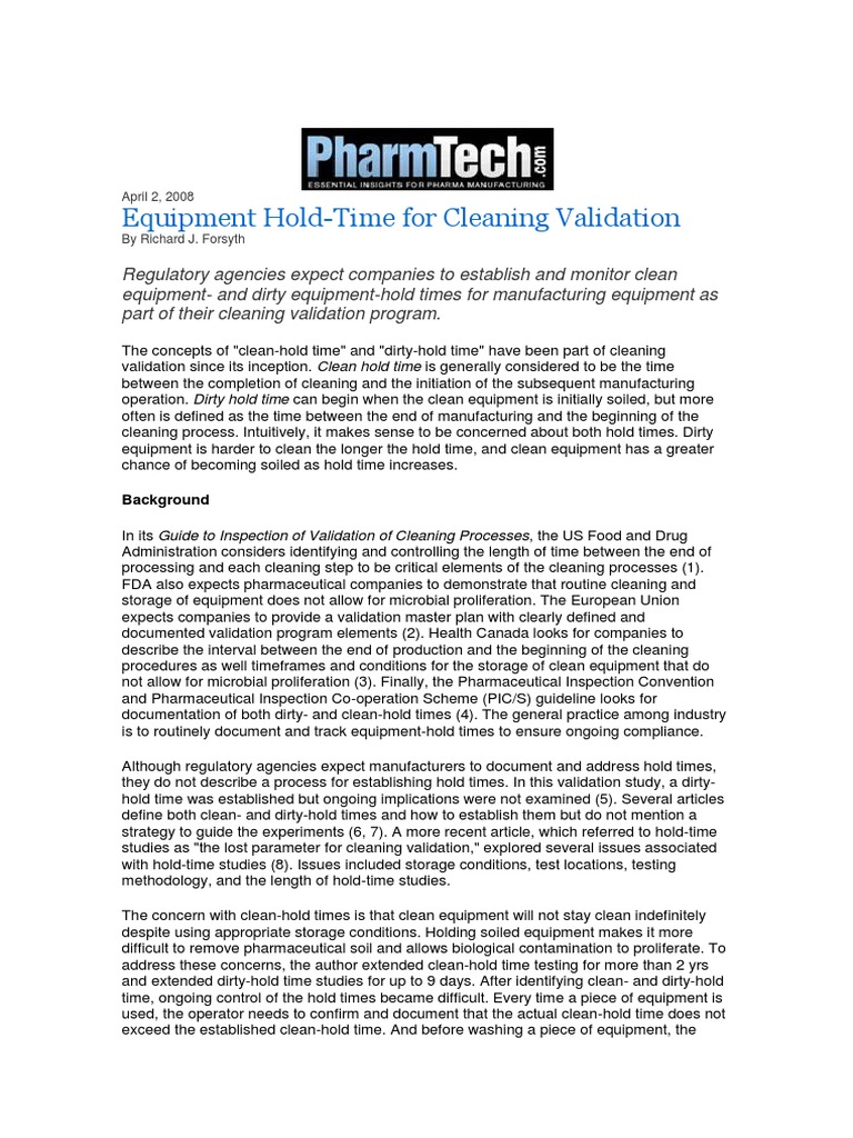 Equipment Hold-Time For Cleaning Validation | PDF | Nature