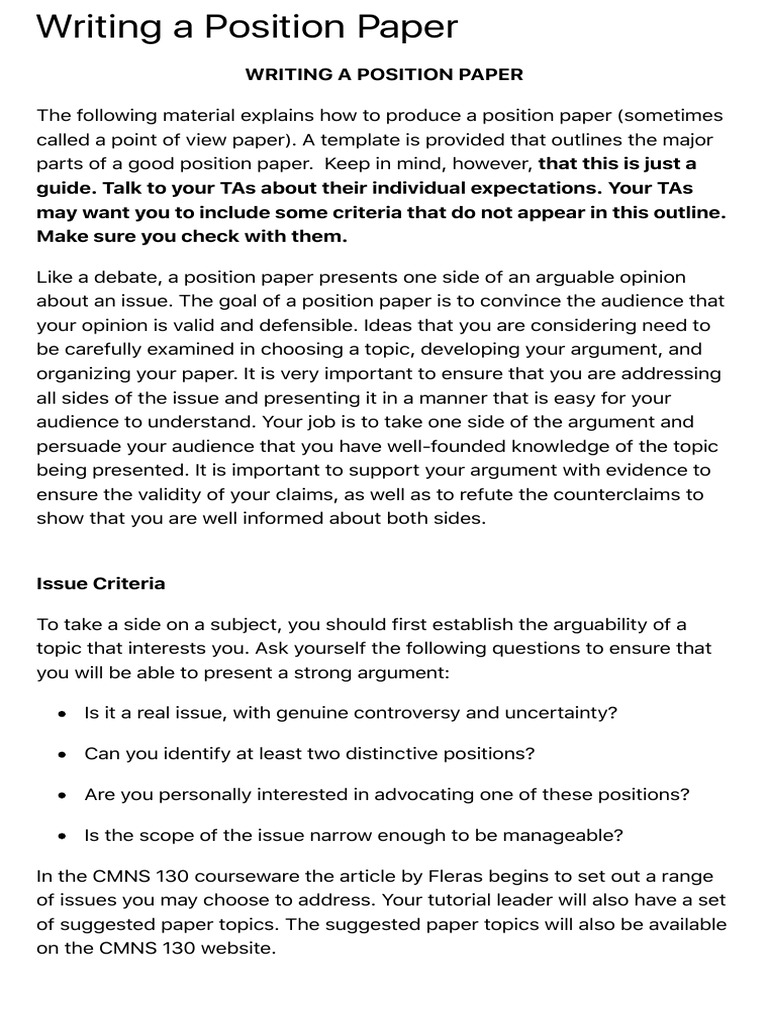 Writing A Position Paper | Download Free PDF | Argument | Idea