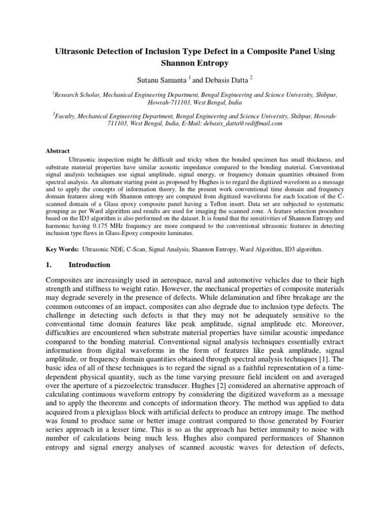 Ultrasonic Detection of Inclusion Type Defect in A Composite Panel ...
