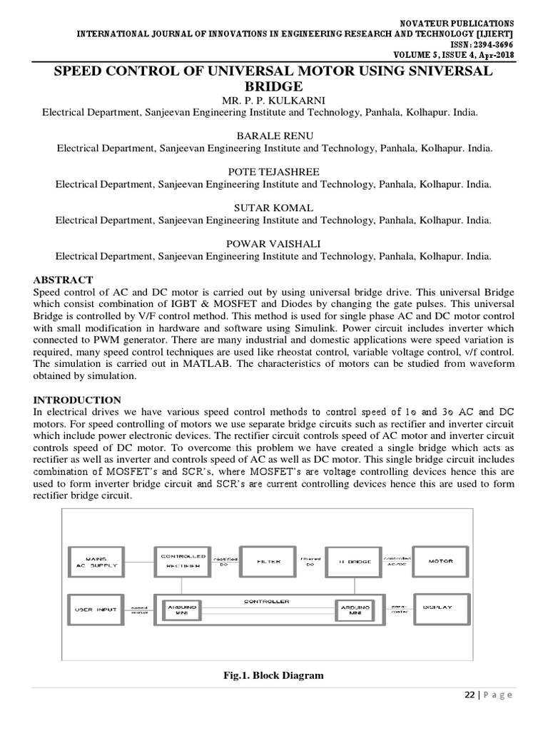 Speed Control of Universal Motor Using Sniversal Bridge | Download Free ...