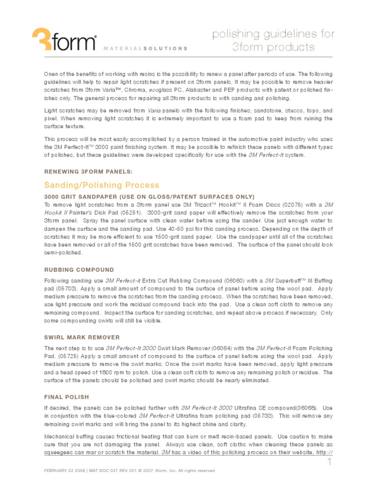 3form Polishing Guidelines | PDF | Industrial Processes | Materials