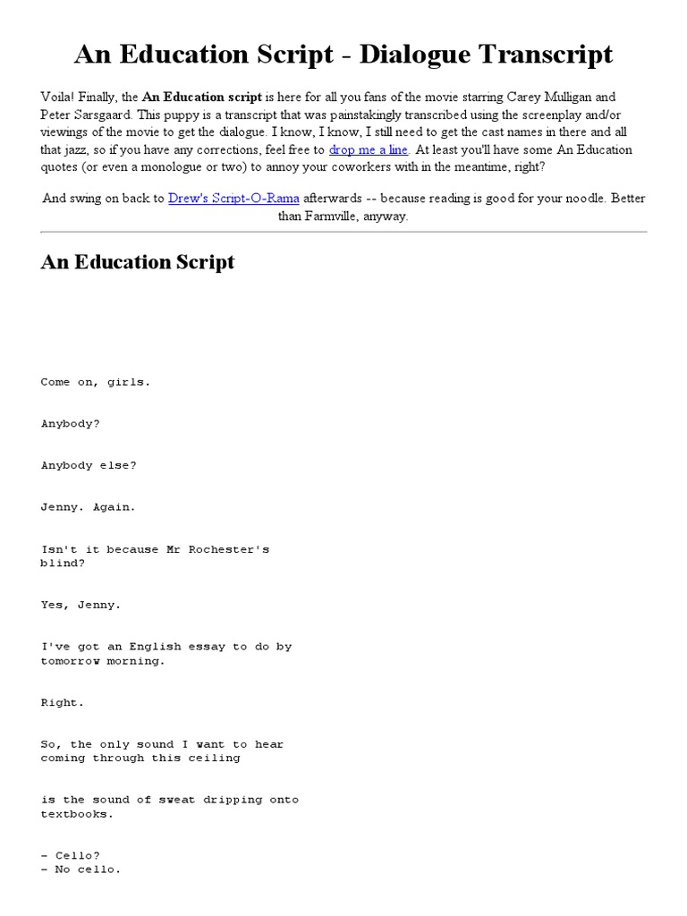 An Education Script - Dialogue Transcript