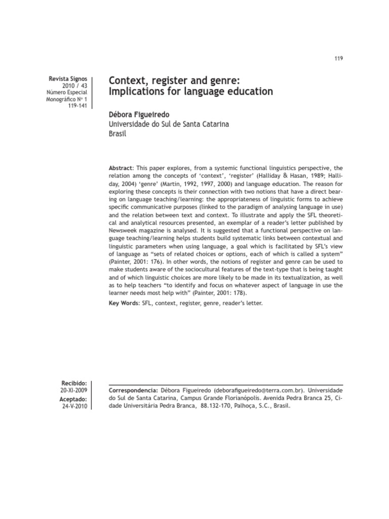 Context, Register and Genre PDF | PDF | Language Education | Linguistics