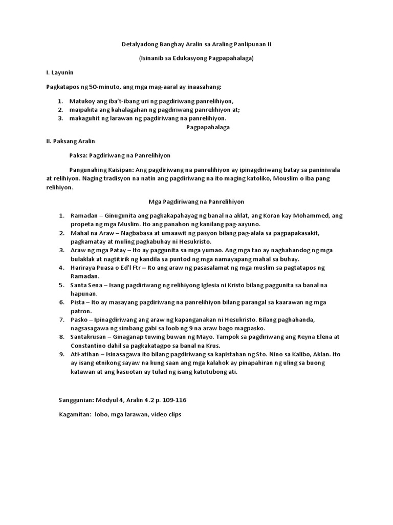 Detalyadong Banghay Aralin Sa Araling Panlipunan II | PDF