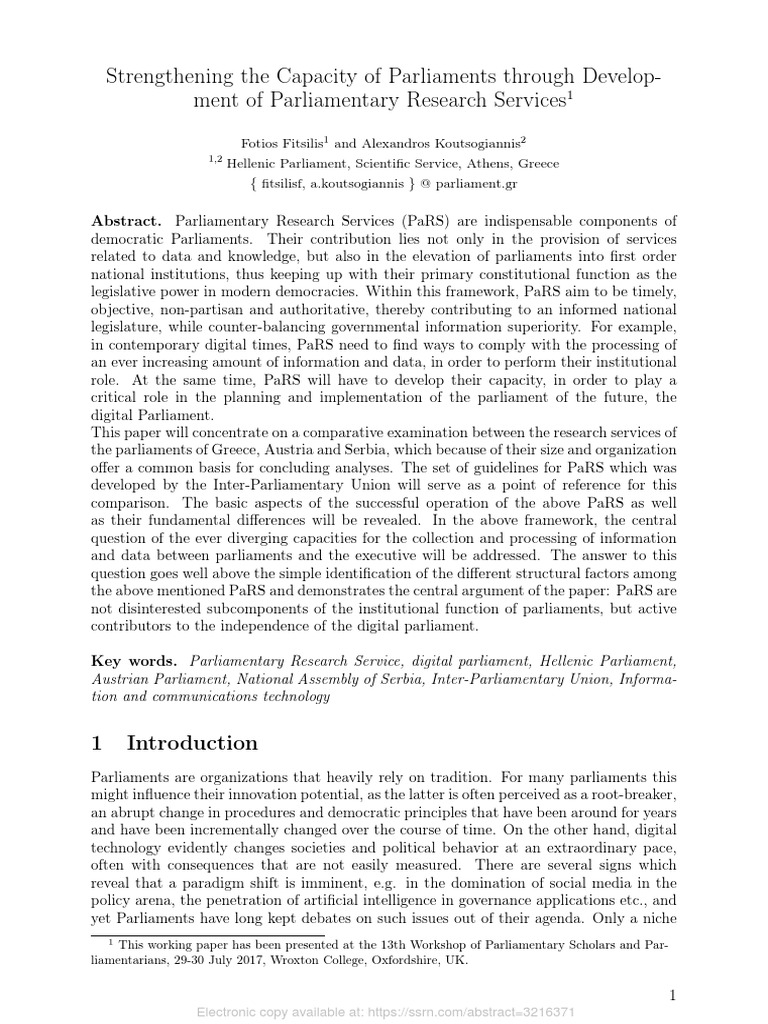 Strengthening The Capacity of Parliaments Through Development of ...
