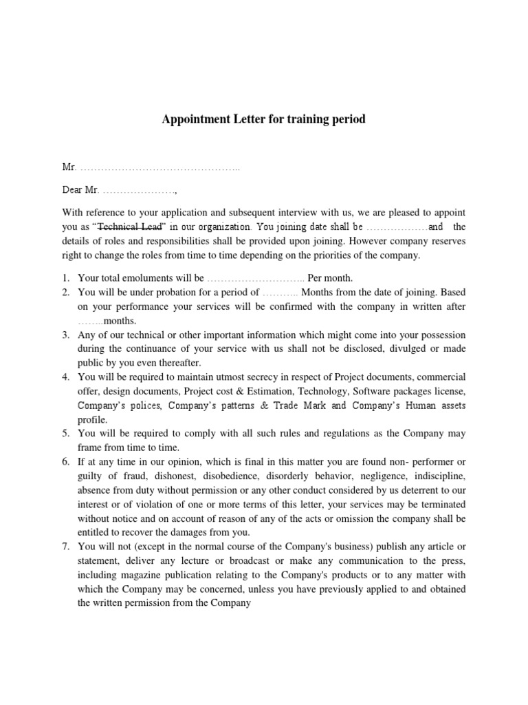 Appointment Letter For Training Period | PDF | Justice | Crime & Violence