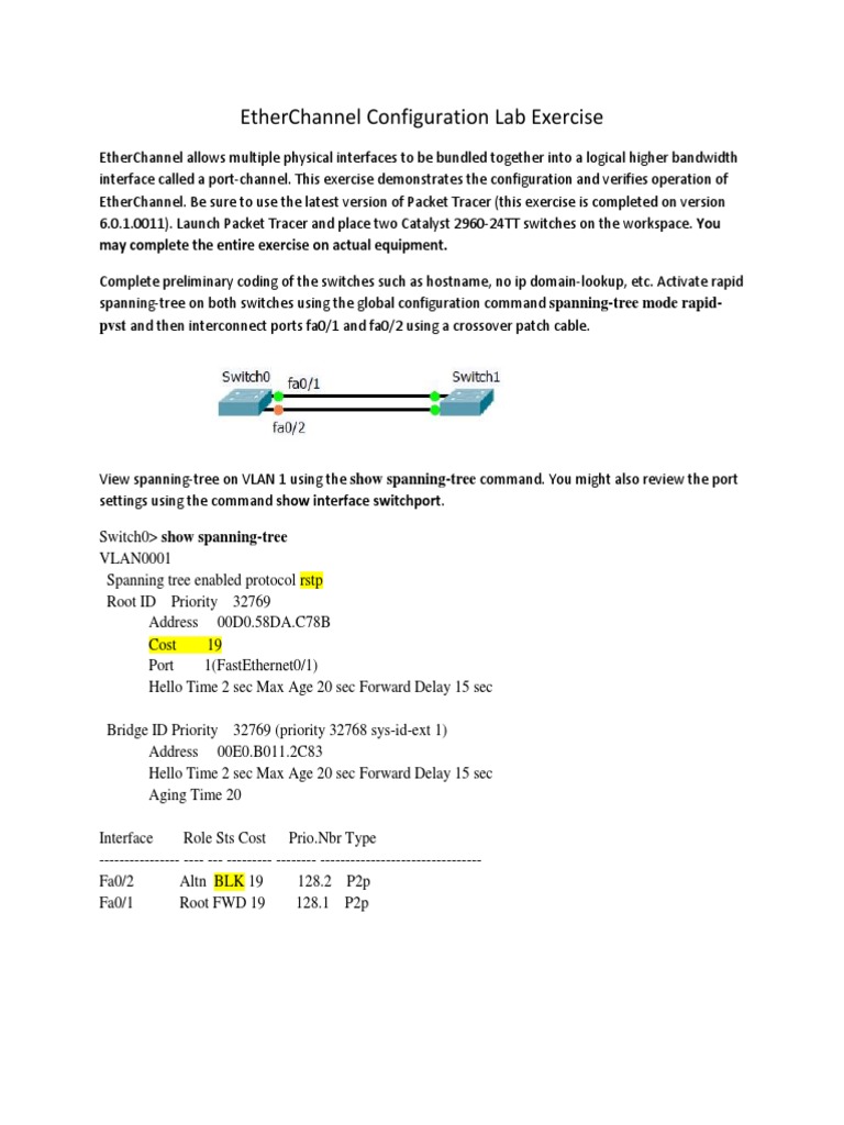 Etherchannel Lab Exercise | PDF | Computer Network | Networks