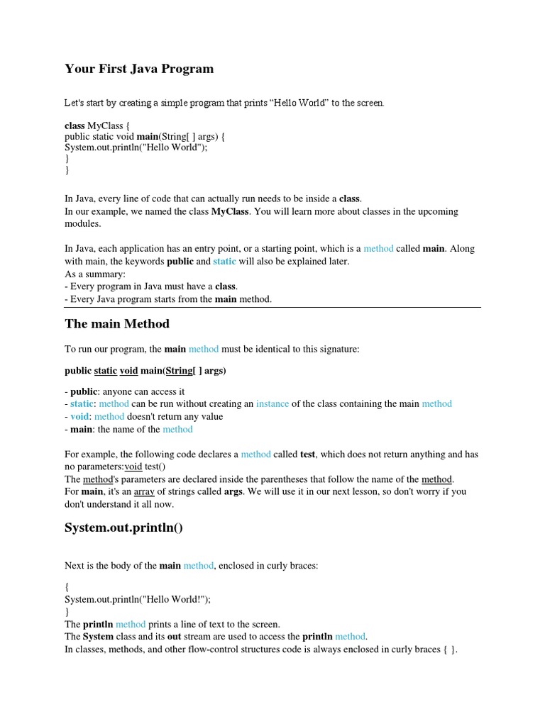 Your First Java Program Class Myclass Pdf Integer Computer