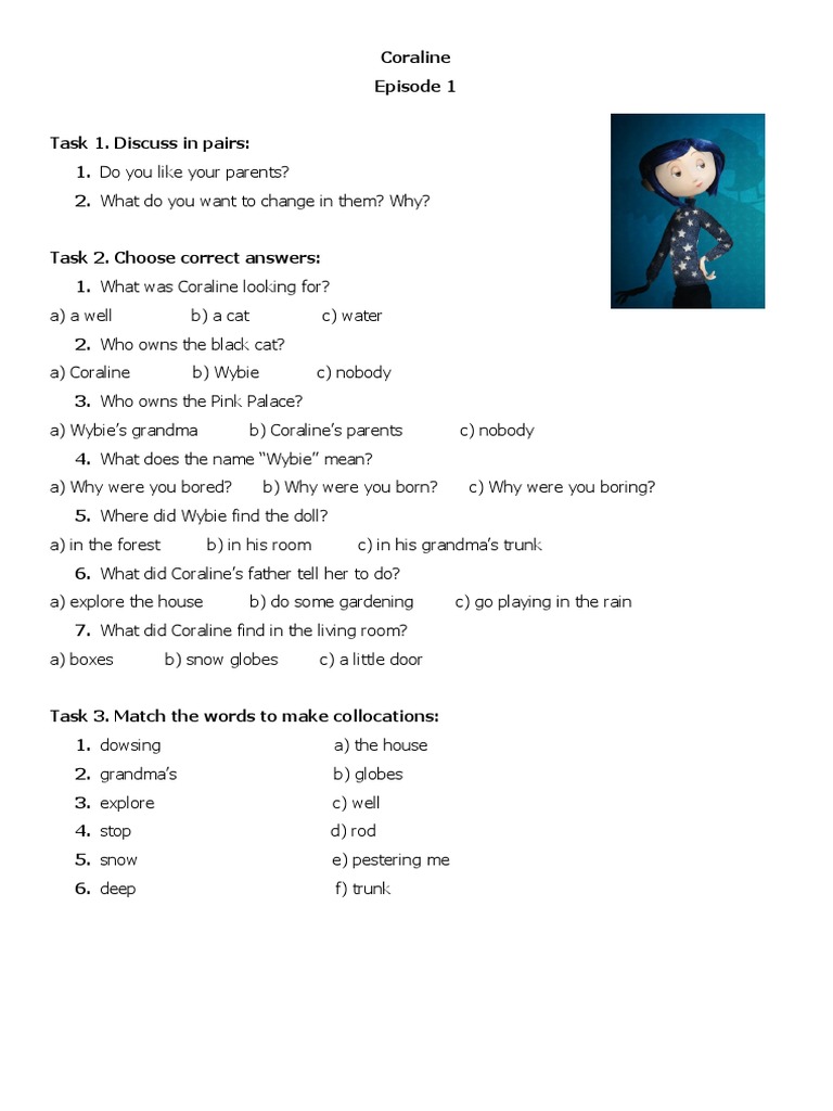 Coraline Video Movie Activities - 23185 | PDF
