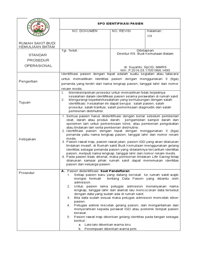 Spo Identifikasi Pasien DIIT | PDF