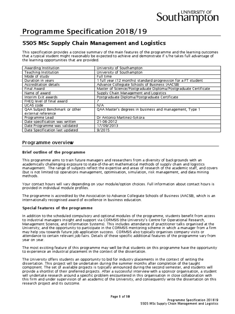 Msc Supply Chain Management Overview Pdf Thesis Educational
