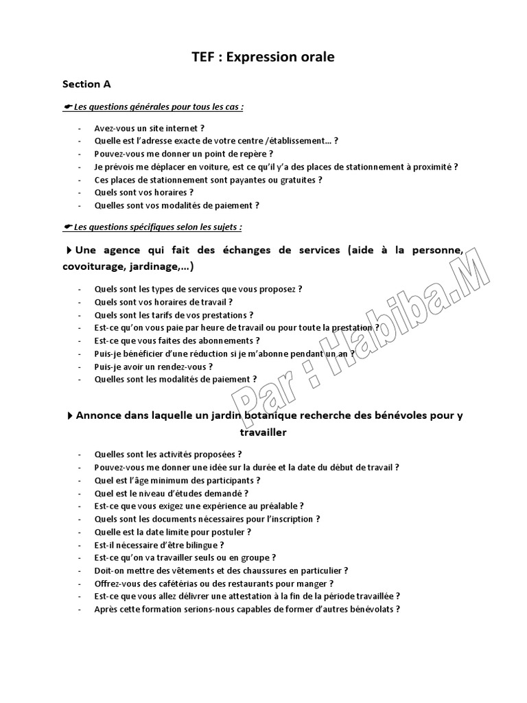 TEF : Guide de l'Expression Orale | PDF | Restaurants | Cuisine