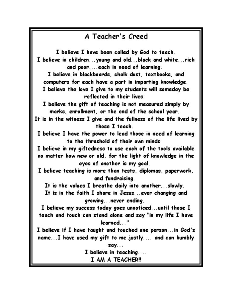 A Teacher Creed | PDF | Religious Belief And Doctrine | Learning