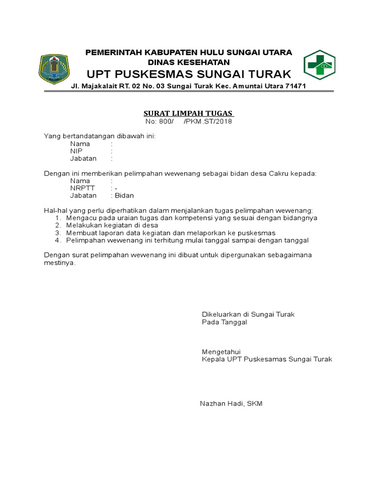 Surat Pelimpahan Tugas Bidan Desa | PDF