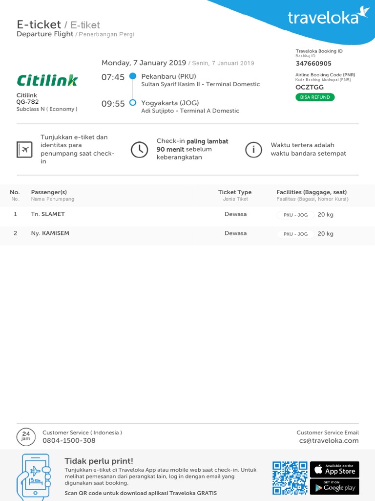 Contoh Tiket Traveloka | PDF