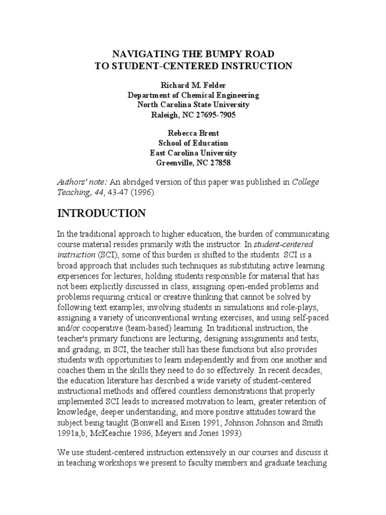 Navigating The Bumpy Road To Student-Centered Instruction | PDF ...