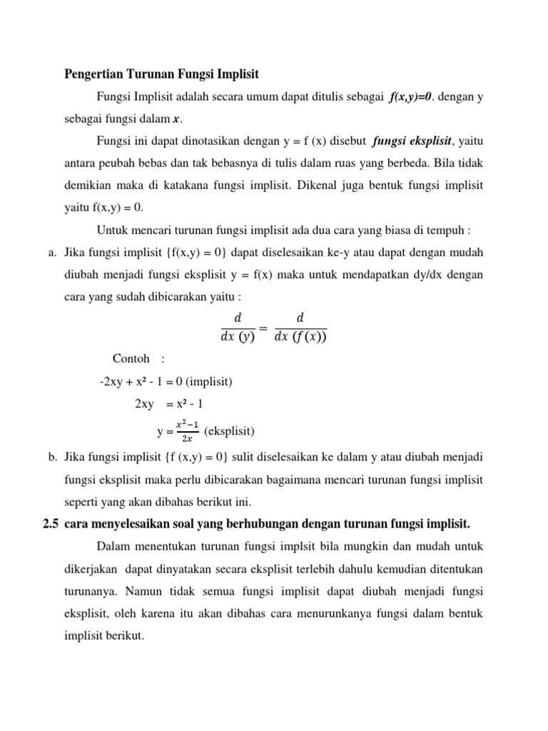 Pengertian Turunan Fungsi Implisit | PDF