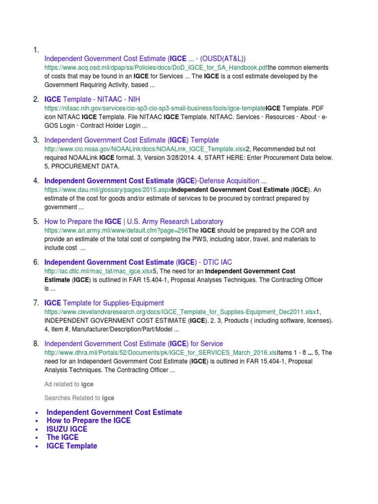 Independent Government Cost Estimate (IGCE ... - (OUSD (AT&L) ) | PDF ...