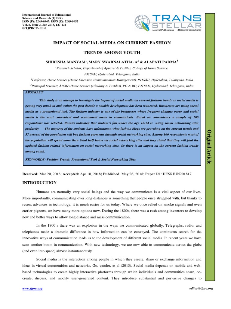 Impact of Social Media On Current Fashion Trends Among Youth | PDF ...