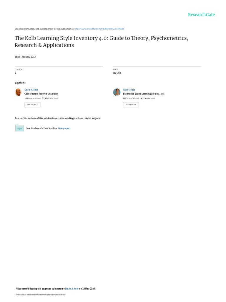 2013kolbsklsi4 0guide | PDF | Learning Styles | Extraversion And Introversion