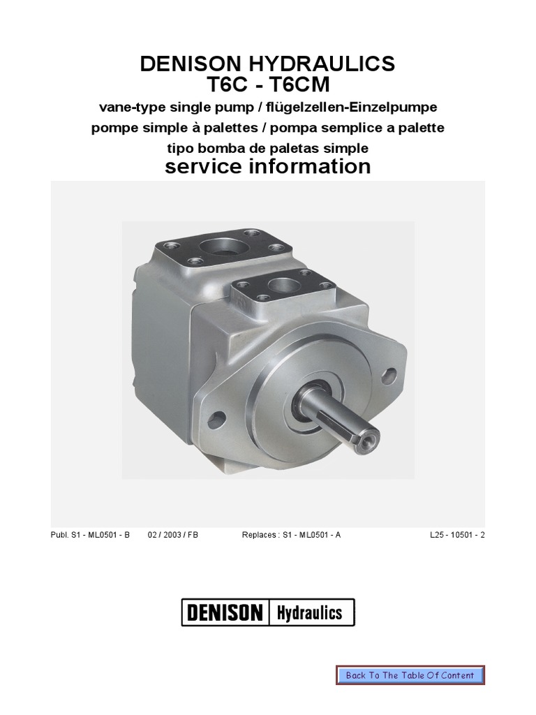 Denison Hydraulics T6C/T6CM Service Information | PDF | Manufactured ...