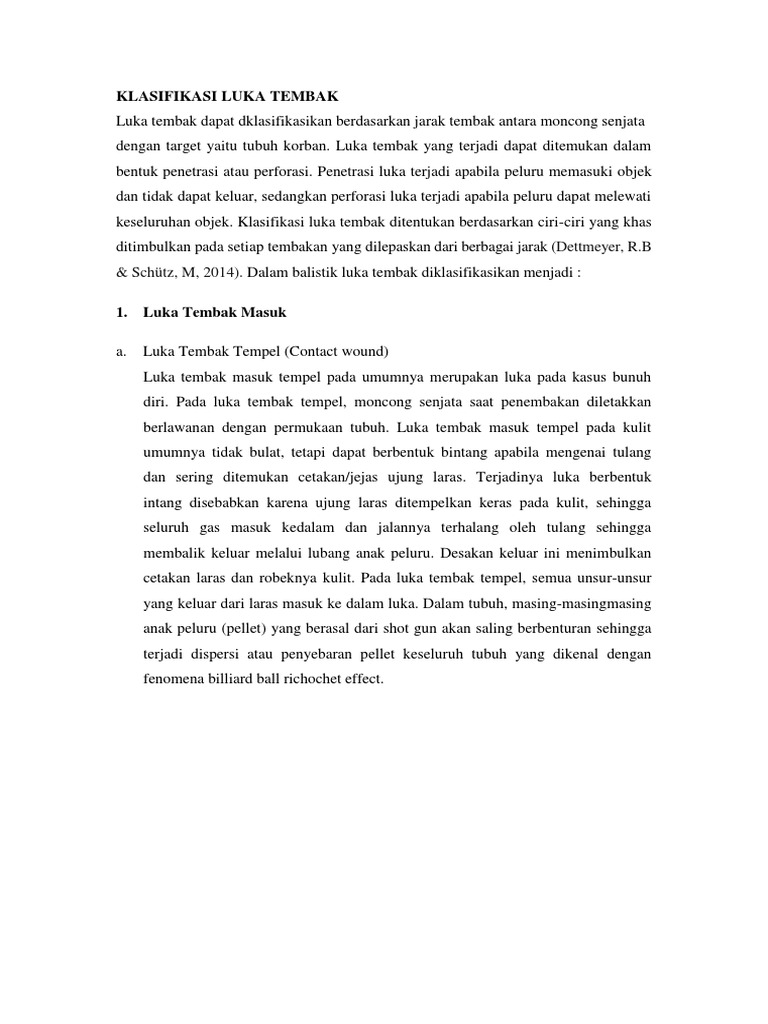 Klasifikasi Luka Tembak Dan Jenis Senjata | PDF